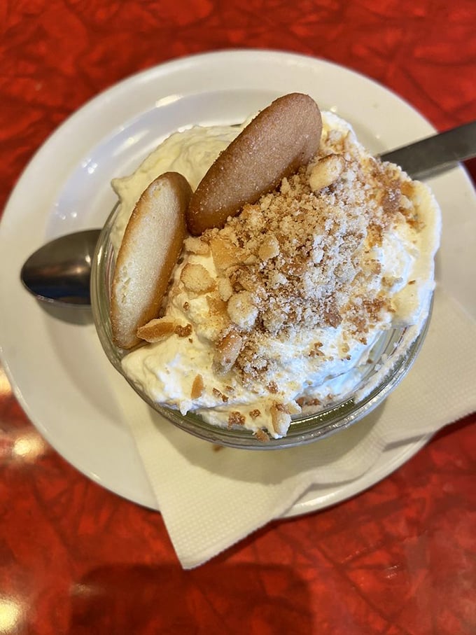 Banana pudding that makes you want to write thank-you notes to everyone involved in its creation. Those vanilla wafers aren't garnish—they're essential supporting actors.