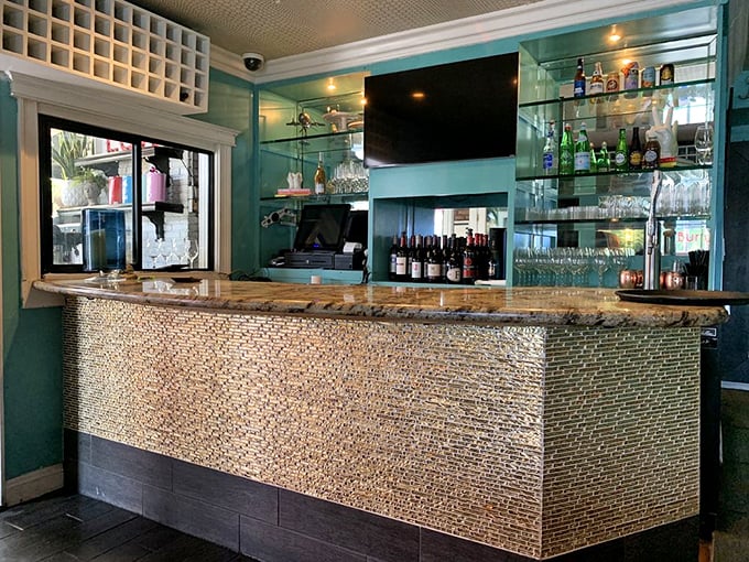 The bar at 26 Beach—where mimosas are born and weekend plans are hatched. Elegant, inviting, and ready for your toast to good times.