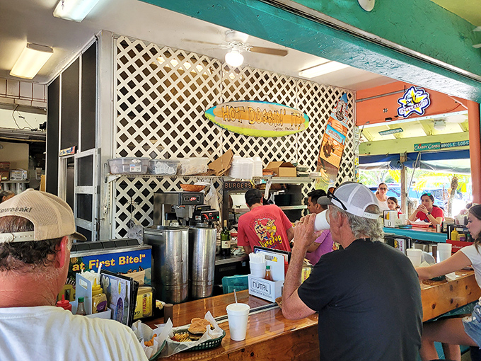 Where the magic happens – the counter service area buzzes with energy as hungry patrons eagerly await their coastal comfort food fix.