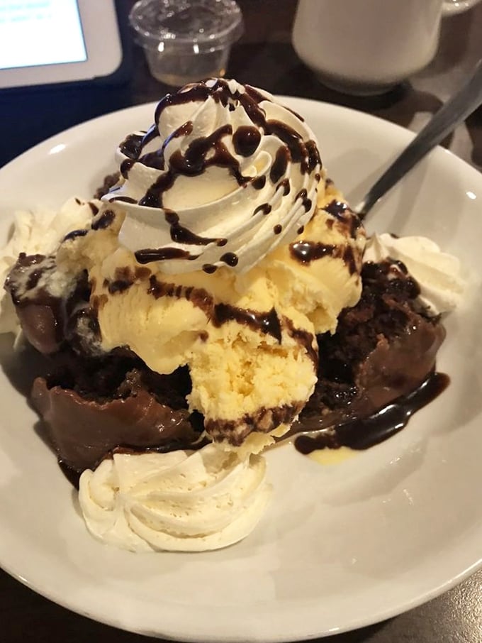 This isn't just dessert—it's the grand finale to a symphony of flavors. Ice cream and chocolate in perfect harmony.