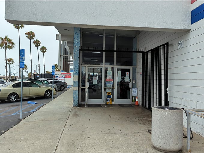 The entrance beckons with California sunshine and the promise of discoveries within—the threshold between ordinary shopping and thrift store adventure.