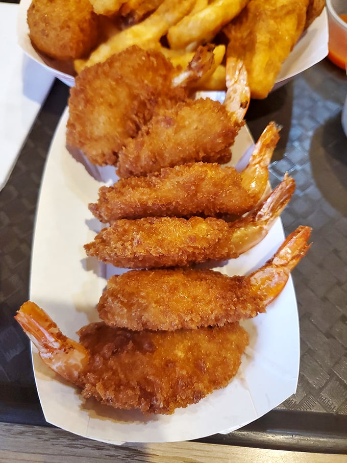 Butterflied shrimp fried to golden perfection – like edible exclamation points signaling that seafood in Ohio can indeed be spectacular.