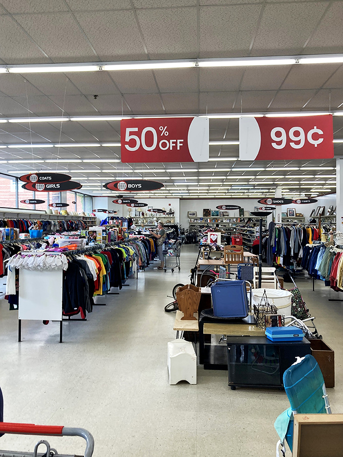 The grand vista of Value World's interior. Under those 50% and 99¢ banners lies a universe of possibilities and unexpected treasures.