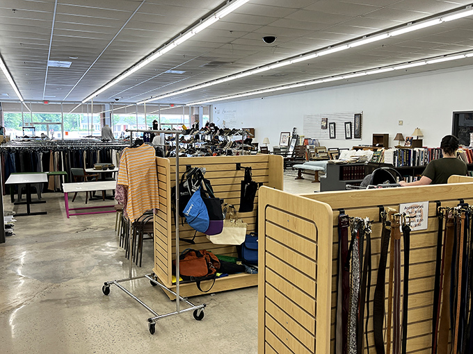 The expansive interior feels like the TARDIS of thrift stores—impossibly bigger on the inside than the modest exterior suggests.