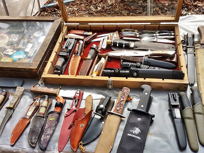 Knife collectors know: it's not hoarding if they're displayed this beautifully. Each handle tells its own story of craftsmanship and materials from another era.