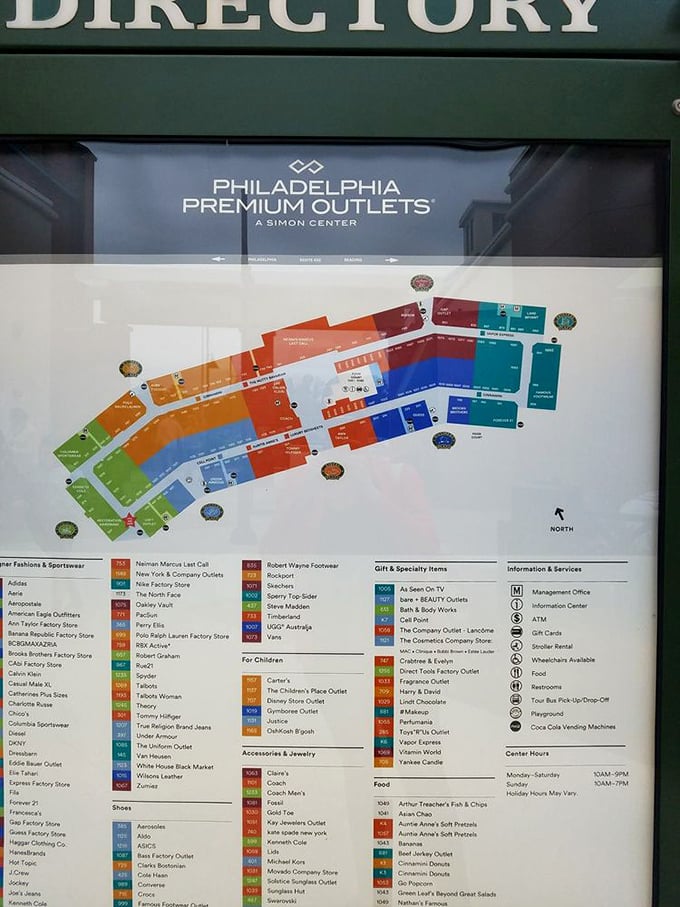 The sacred text of outlet shopping – a map that separates the amateurs from the professionals. Study it like you're planning a heist.