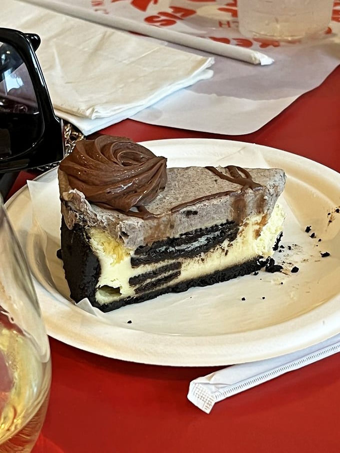 This isn't just dessert; it's the grand finale – layers of cookies, cream, and chocolate creating a symphony of sweetness that makes you forget you came for seafood.