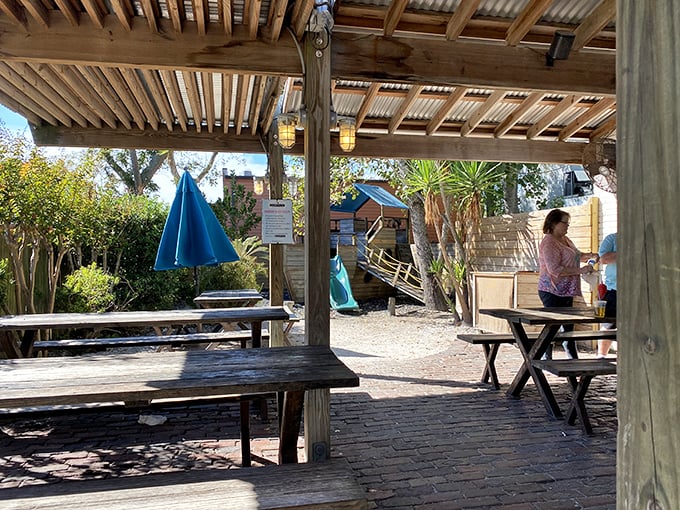 The outdoor seating area at Timoti's feels like dining in a friend's backyard—if your friend happened to be a seafood-loving coastal Floridian with excellent taste. 