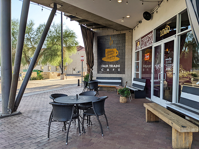 The outdoor patio—where Phoenix's sunshine feels like a feature, not a bug, and people-watching becomes an Olympic sport worth training for.