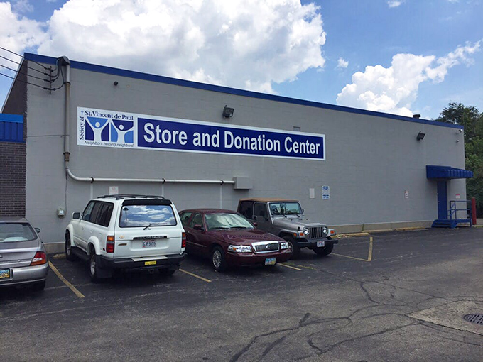 The exterior view of Cincinnati's St. Vincent de Paul – where every donation supports community programs while giving items a second chance at usefulness.