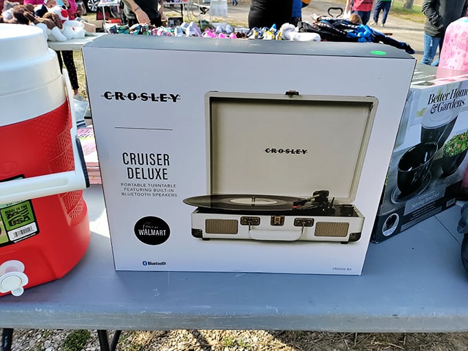 New meets nostalgic with this modern record player. Vinyl's resurgence proves everything old becomes new again—just like the flea market itself.