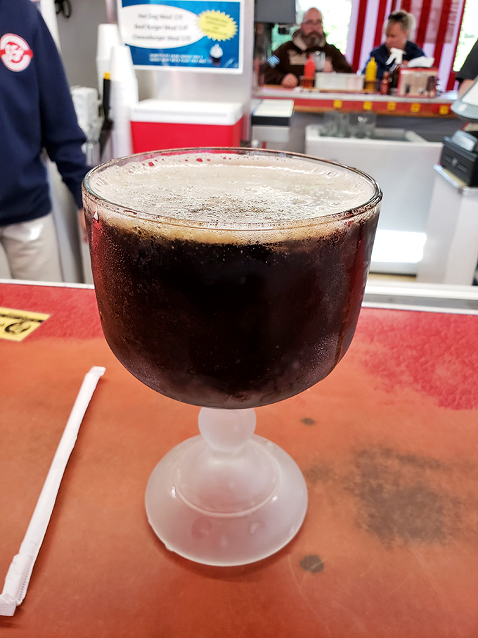 The foundation of greatness – Richardson root beer served in a frosted goblet, carbonation dancing at the surface, waiting to meet its ice cream destiny.