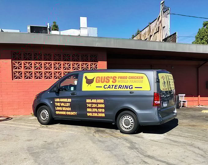 The catering van—spreading joy throughout Southern California one bucket at a time. Like the ice cream truck for grown-ups with better taste.