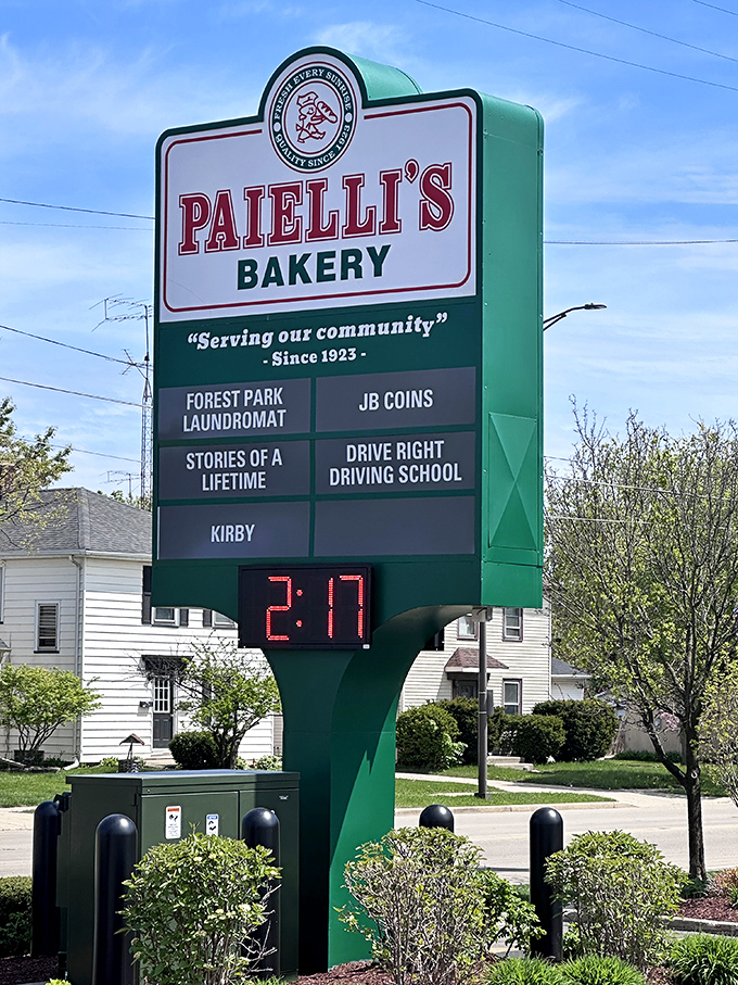 This sign doesn't just tell time—it announces your proximity to deliciousness. The community connections listed below tell the real story.