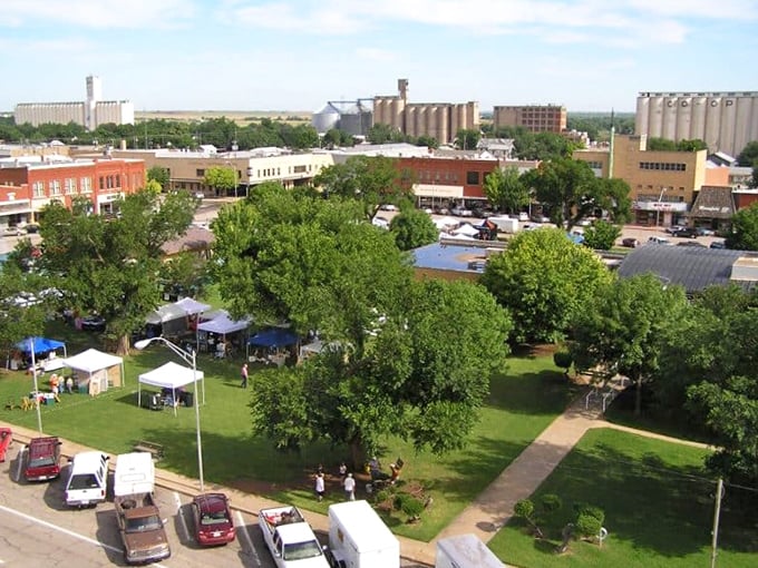 From above, Alva's town square reveals a community built around green spaces and gathering places, not endless strip malls.