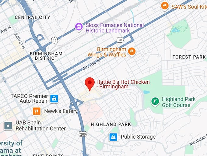 16. hattie b's hot chicken birmingham map