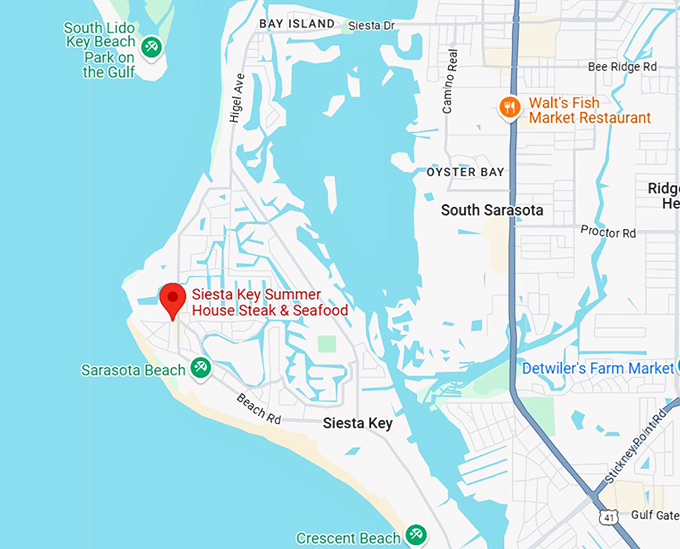 16. siesta key summer house steak & seafood map