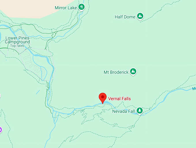 16. vernal falls (yosemite valley in yosemite national park) map
