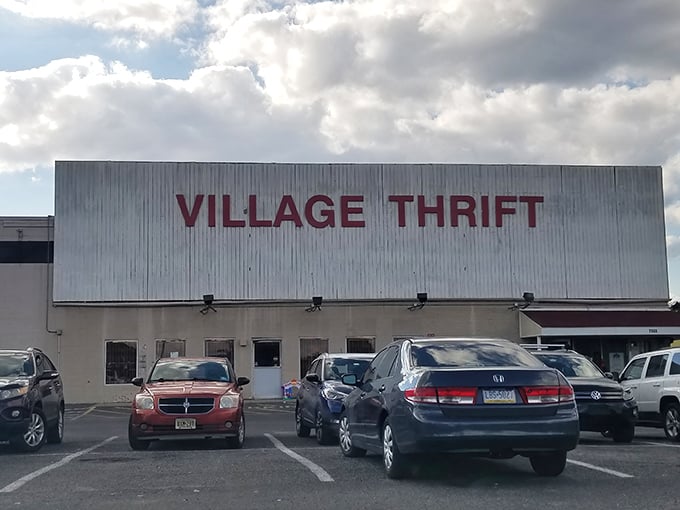 The clean lines and welcoming entrance say "department store," but the prices whisper "thrift heaven."