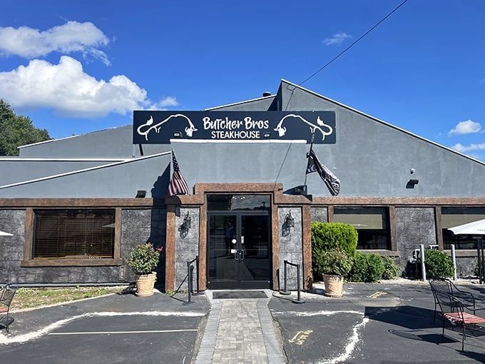The rugged exterior of Butcher Bros invites you in like an old friend with a secret recipe for happiness.