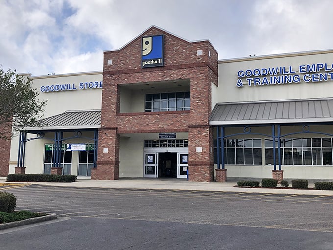 The brick facade of Goodwill's New Orleans flagship isn't just pretty—it's the gateway to a treasure hunter's paradise!