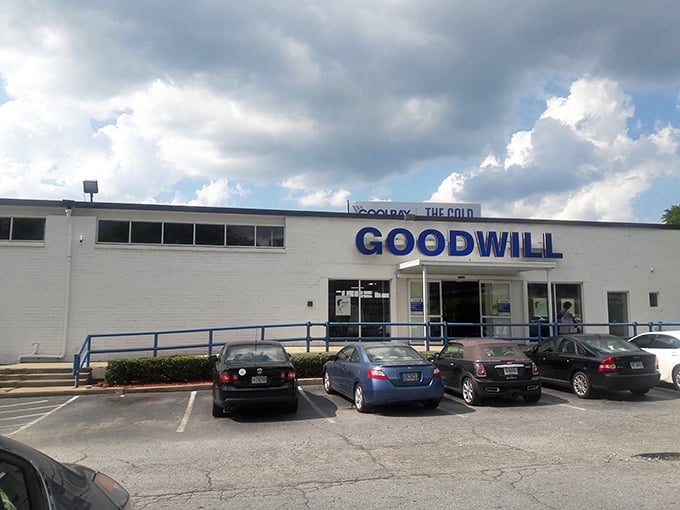The unassuming exterior of this Goodwill hides a treasure trove within. Like a thrift store TARDIS—bigger on the inside!