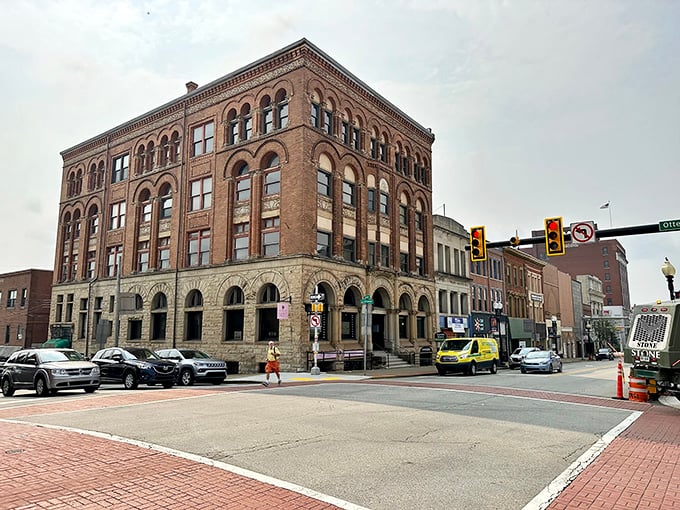 Historic storefronts line Greensburg's main street, where affordable small-town charm meets big-city healthcare access.