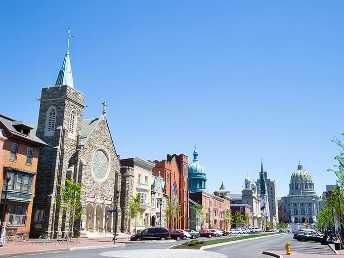 Harrisburg's State Street offers a view that stops you in your tracks – historic architecture leading to that magnificent green-domed Capitol building.