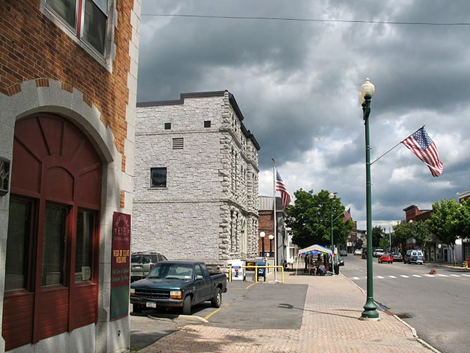 Massena's historic downtown looks like a movie set with its classic brick buildings and American flags dancing in the breeze.
