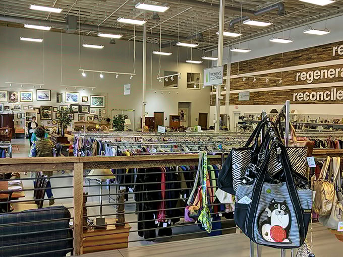 No Longer Bound's spacious interior feels more like a boutique than a thrift store. Those wooden accents and inspirational words set the perfect treasure-hunting mood!