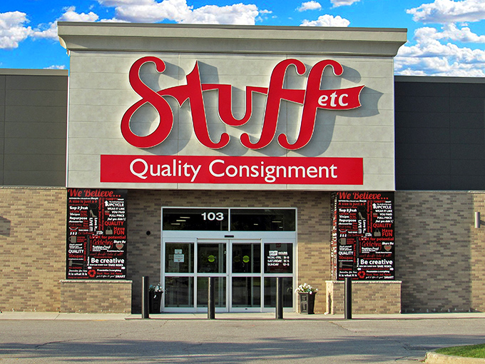 The bold red "Stuff Etc" sign promises treasure hunters what lies within—a quality consignment wonderland where one person's castoffs become another's gold.