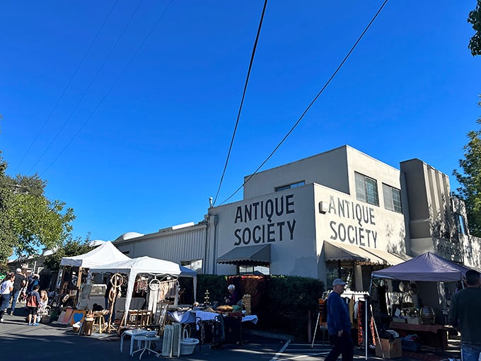 Treasure hunters gather outside for the market day – where one person's "junk" becomes another's conversation piece.