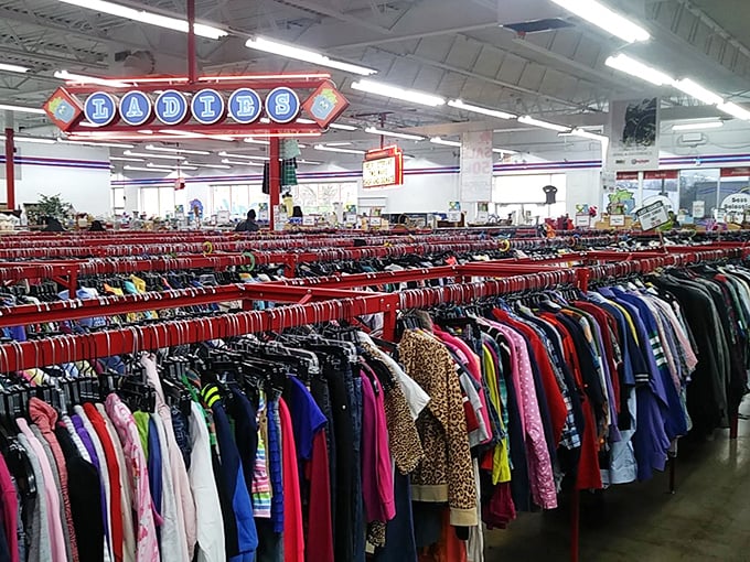 Endless racks of colorful clothing stretch to the horizon. This isn't just shopping—it's an expedition through fashion history!