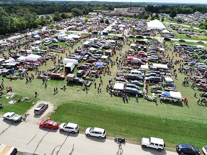 The aerial view doesn't lie—this isn't just a flea market, it's a small civilization dedicated to the art of the deal.