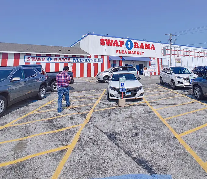 Swap-O-Rama's distinctive façade stands like a beacon to bargain hunters, promising adventures in every aisle.