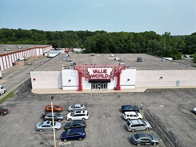 From above, Value World looks like command central for bargain seekers. The mothership of Michigan thrifting!
