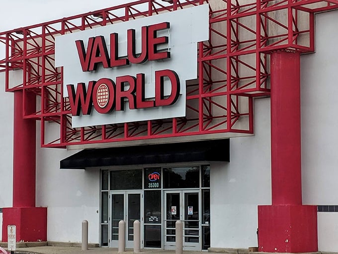 That bold red signage isn't just for show—it's a beacon for bargain hunters. Value World delivers on its name with mountains of affordable finds.