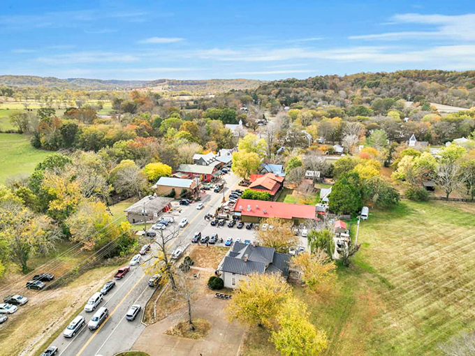 Bird's eye bliss! Leiper's Fork nestles into Tennessee's rolling landscape like it was always meant to be there.