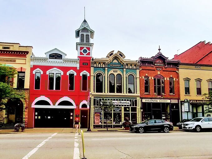 The vibrant Victorian storefronts create a rainbow of architectural delight that would make any Instagram filter jealous. Small-town charm with big personality.