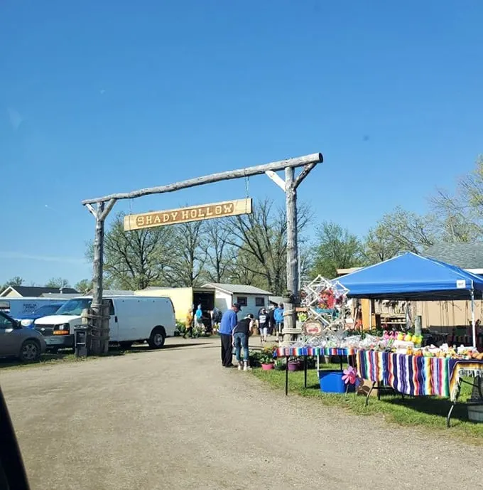 The gateway to adventure. This rustic wooden arch marks the entrance to Shady Hollow, where Minnesota's most determined treasure seekers begin their quests.