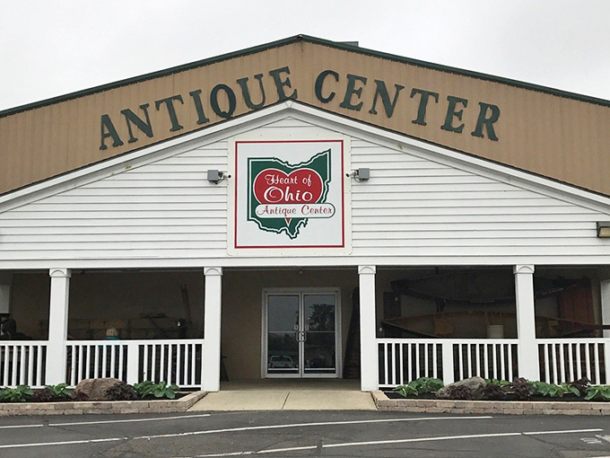 That iconic Ohio-shaped logo promises state pride inside, while the welcoming porch says "stay awhile." Antiquing isn't a sprint—it's a marathon.