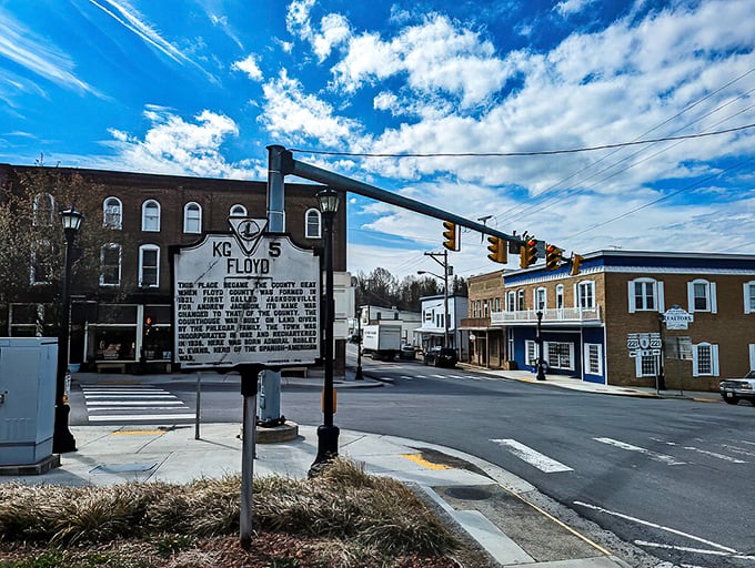 History stands still on Floyd's streets, where the historical marker reminds us some things are worth preserving—like afternoon chats on sunny corners.
