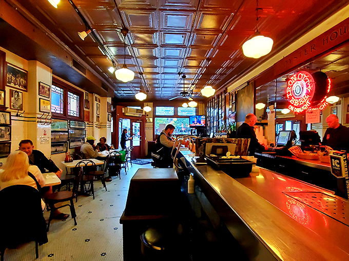 Time travel isn't theoretical at the Oyster House—it's guaranteed with every step inside this historic interior. Tin ceilings and memories included.