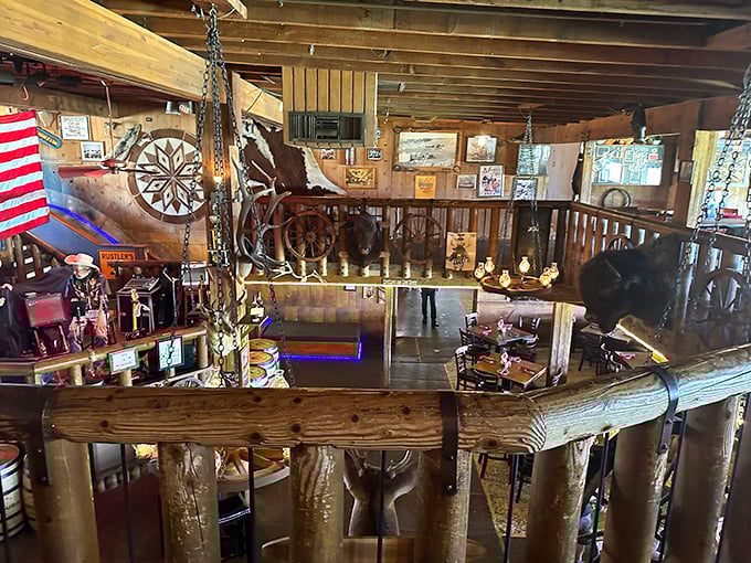Rustic charm meets serious dining - those wooden beams have witnessed countless perfect prime rib moments.