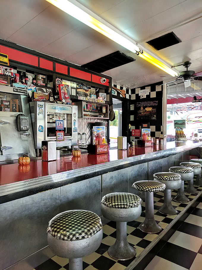 Classic checkered floors and counter seating that hasn't changed since poodle skirts were in fashion. This isn't retro by design—it's authentic by survival.