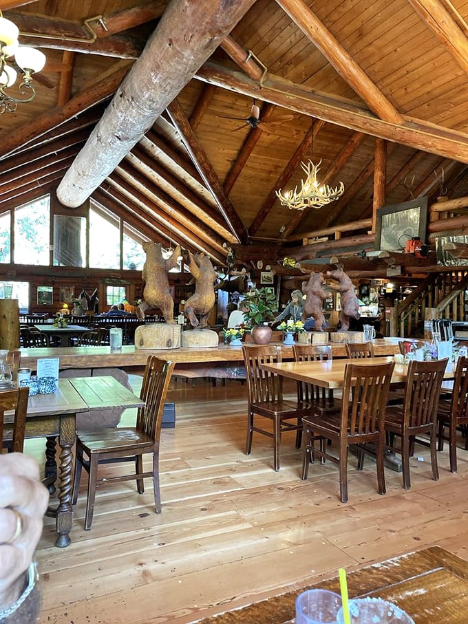 Massive timber beams and taxidermied wildlife create a cathedral to Oregon's logging heritage, where every meal comes with a side of Pacific Northwest history.