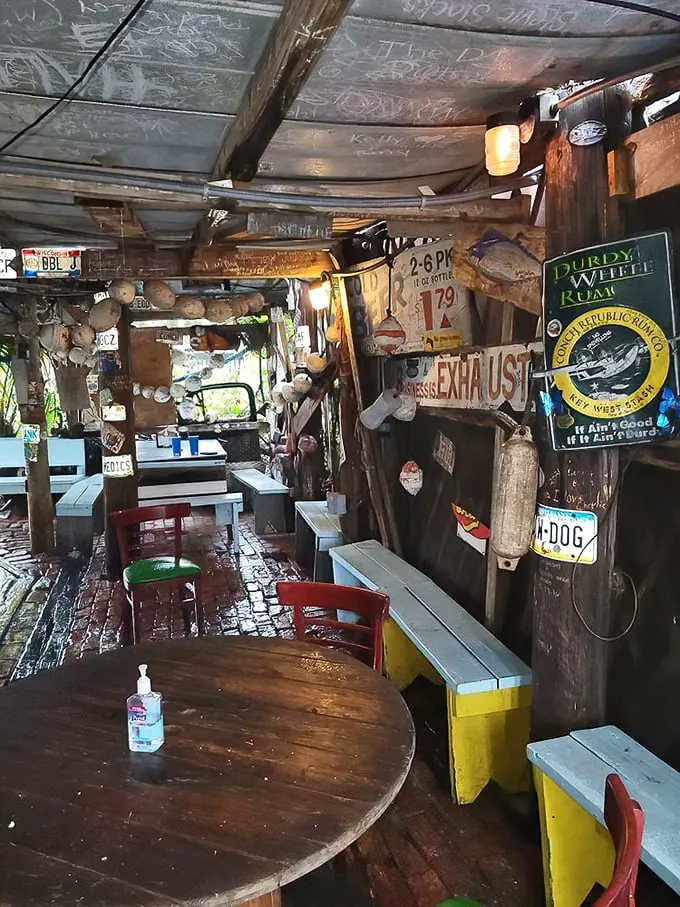 Where every surface tells a story. License plates, fishing memorabilia, and decades of memories create an atmosphere no designer could replicate.