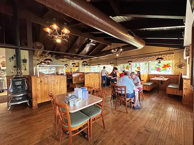 Wooden booths, exposed beams, and that vintage stove in the corner – this isn't manufactured nostalgia, folks. This is the real deal of Illinois comfort dining.
