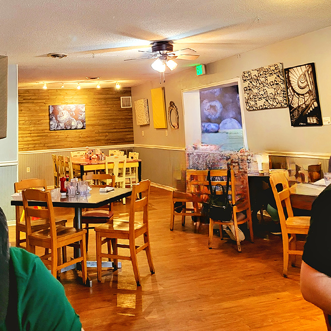 Warm wooden walls and simple furnishings create that perfect "somebody's favorite place" atmosphere where breakfast dreams come true.