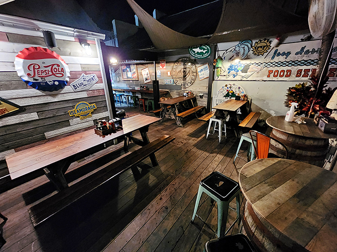 Inside, weathered wood and vintage signs tell you this place takes seafood seriously, not itself. That's always a good sign.
